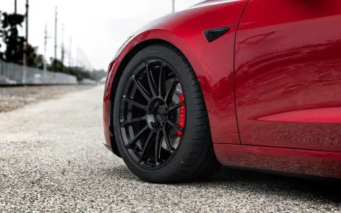 Ultra Red Tesla Model 3 Performance - UP-03 Forged Wheels In Gloss Black