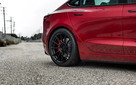 Ultra Red Tesla Model 3 Performance - UP-03 Forged Wheels In Gloss Black