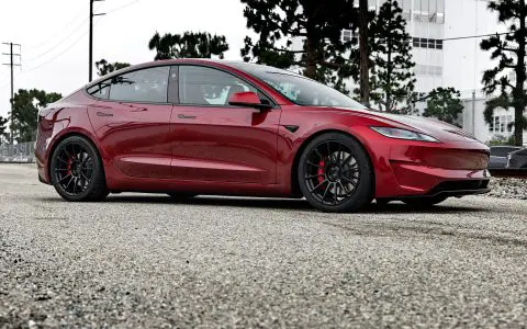 Ultra Red Tesla Model 3 Performance - UP-03 Forged Wheels In Gloss Black