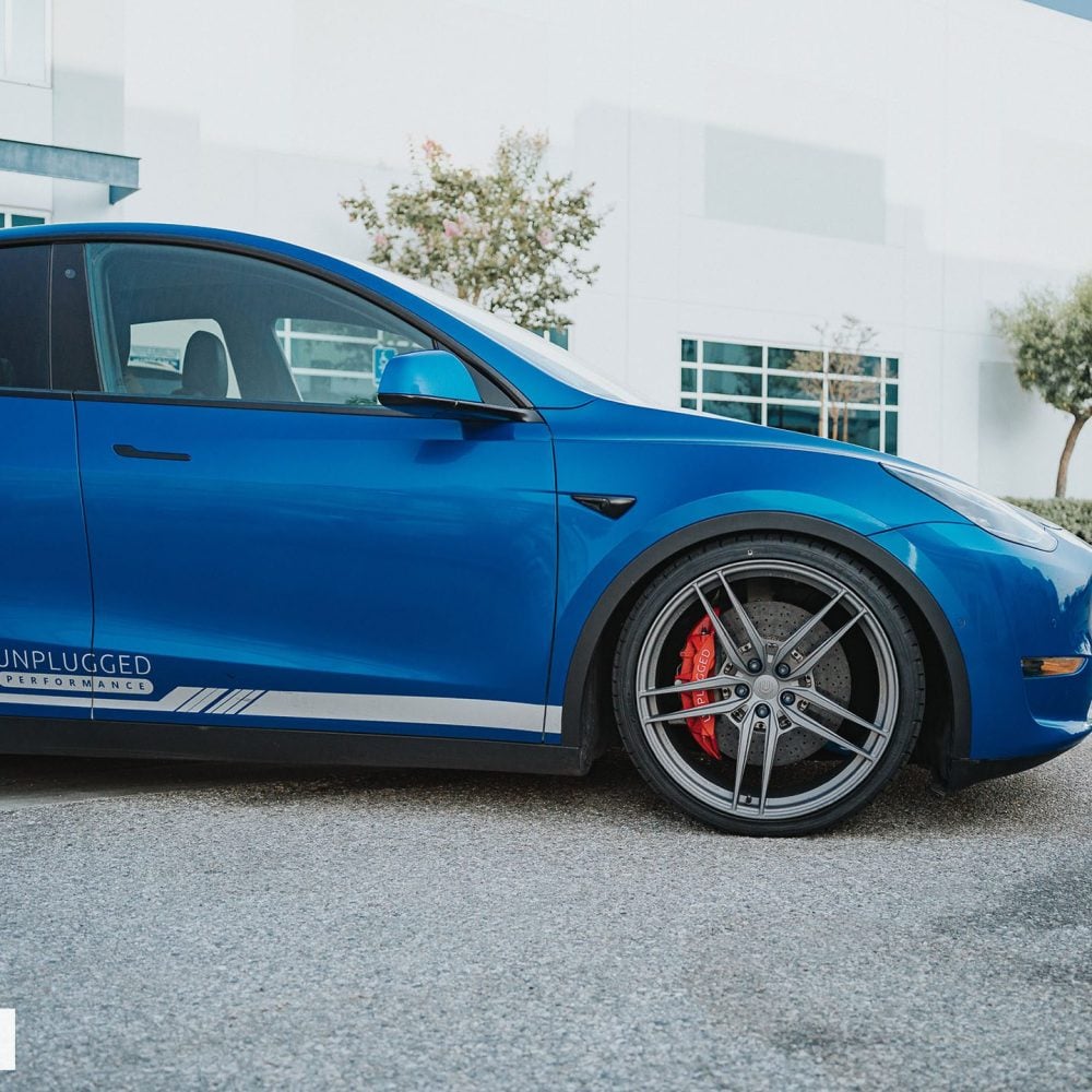 Deep Blue Metallic Tesla Model - Unplugged Performance UP-04 Wheels