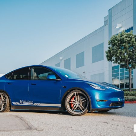 Deep Blue Metallic Tesla Model - Unplugged Performance UP-04 Wheels