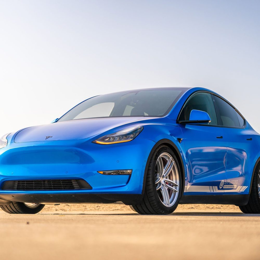 Deep Blue Metallic Tesla Model - Unplugged Performance UP-04 Wheels