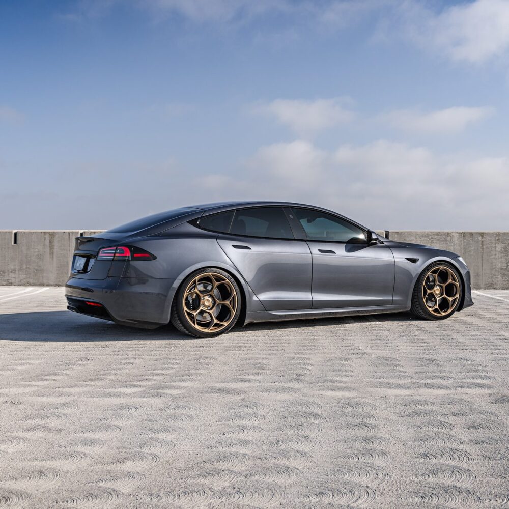 Grey Tesla Model S - UP-05 Forged Wheels In Satin Bronze